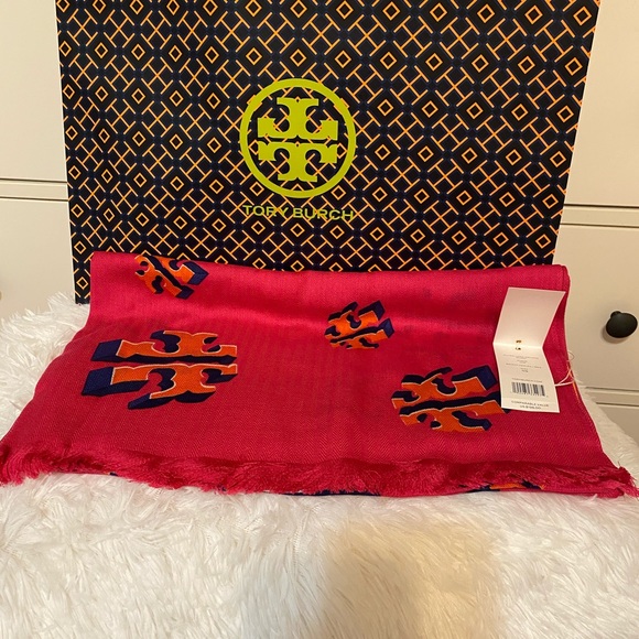 Tory Burch | Accessories | Tory Burch Flying Logo Oblong Scarf | Poshmark